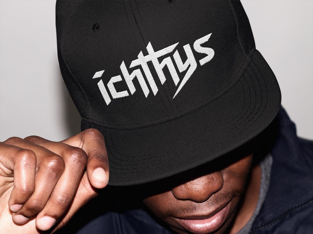 Ichthys Christian Snapback Hat – Bold Angular Typography Embroidered ...