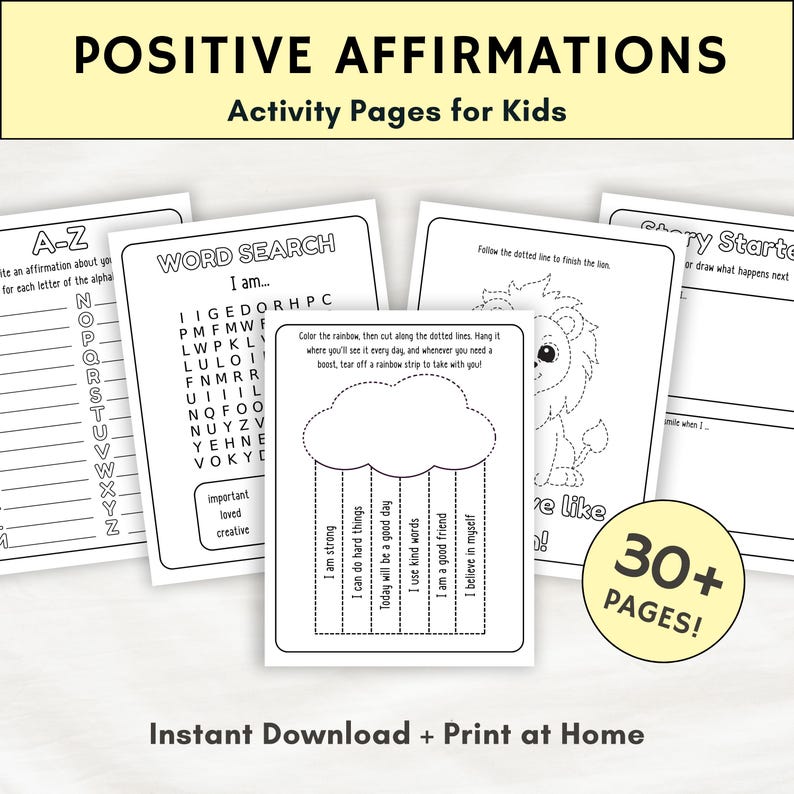 Kids Positive Affirmations Activity Pages | Printable Confidence ...