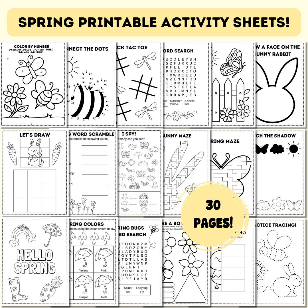 Spring Kids Activity Bundle: Printable Games and Coloring Pages, Early ...