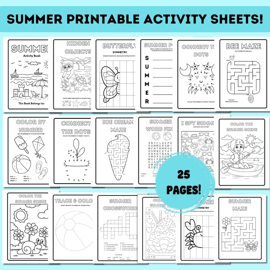 Summer Kids Activity Bundle – 25 Printable Games & Coloring Pages PDF ...