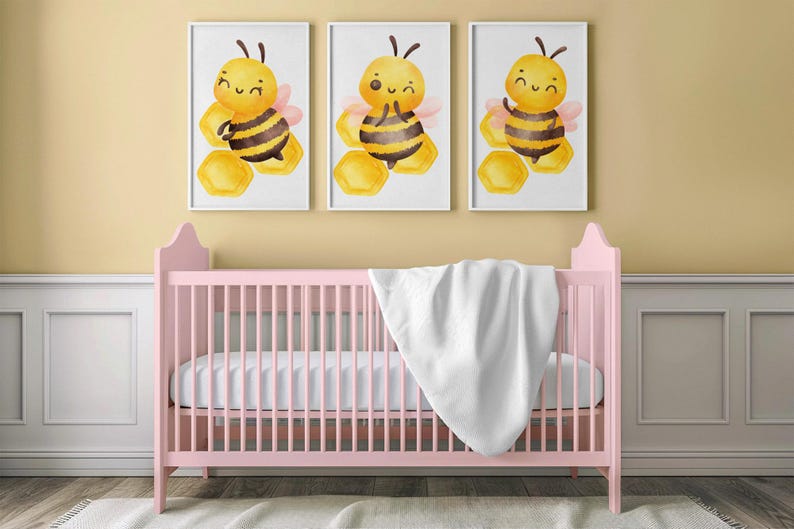 Printable Bee Wall Art Prints for Kids, Set of 3 Cute Bumblebee Nursery ...