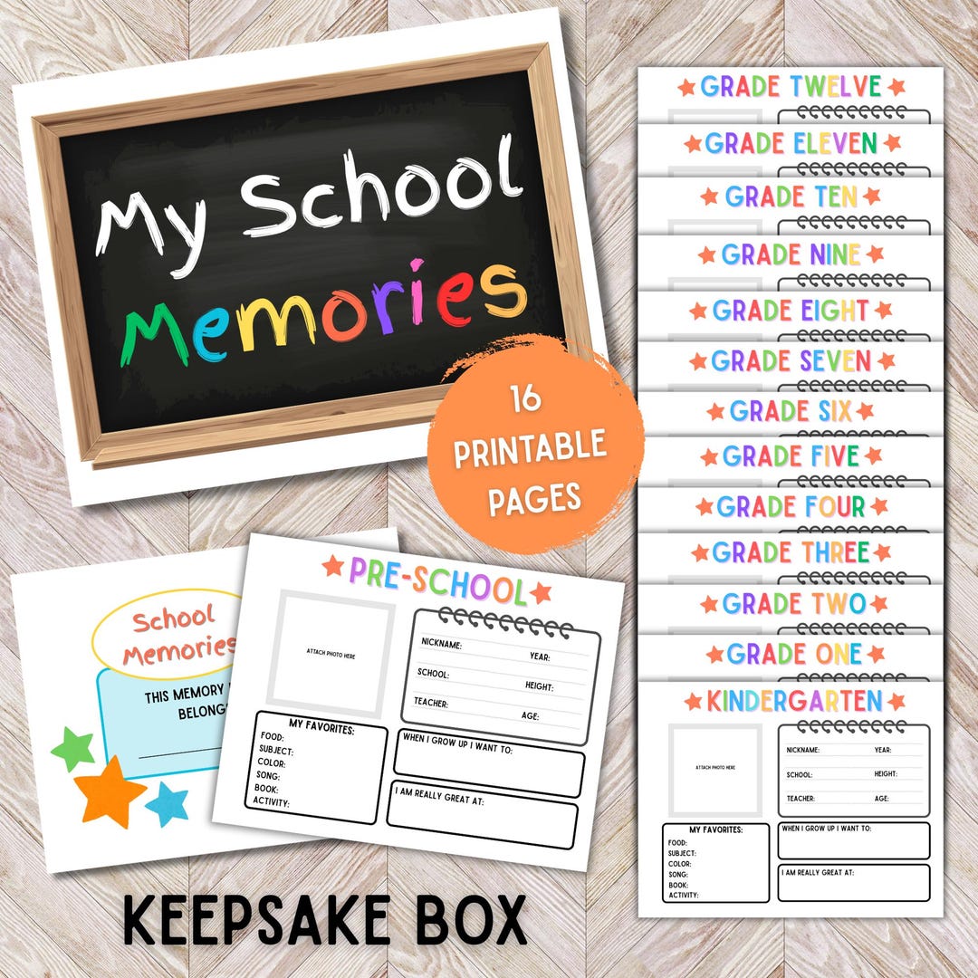 Printable School Memory Box | 14-year Keepsake Journal PDF (pre-k to ...