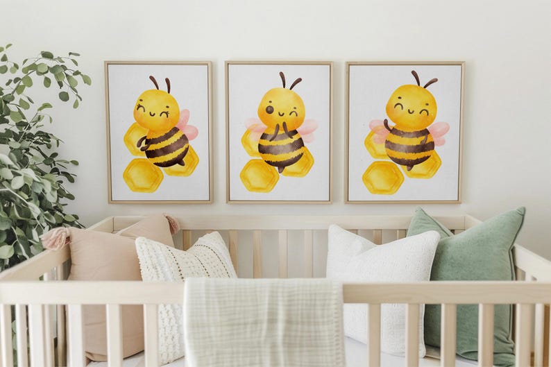 Printable Bee Wall Art Prints for Kids, Set of 3 Cute Bumblebee Nursery ...