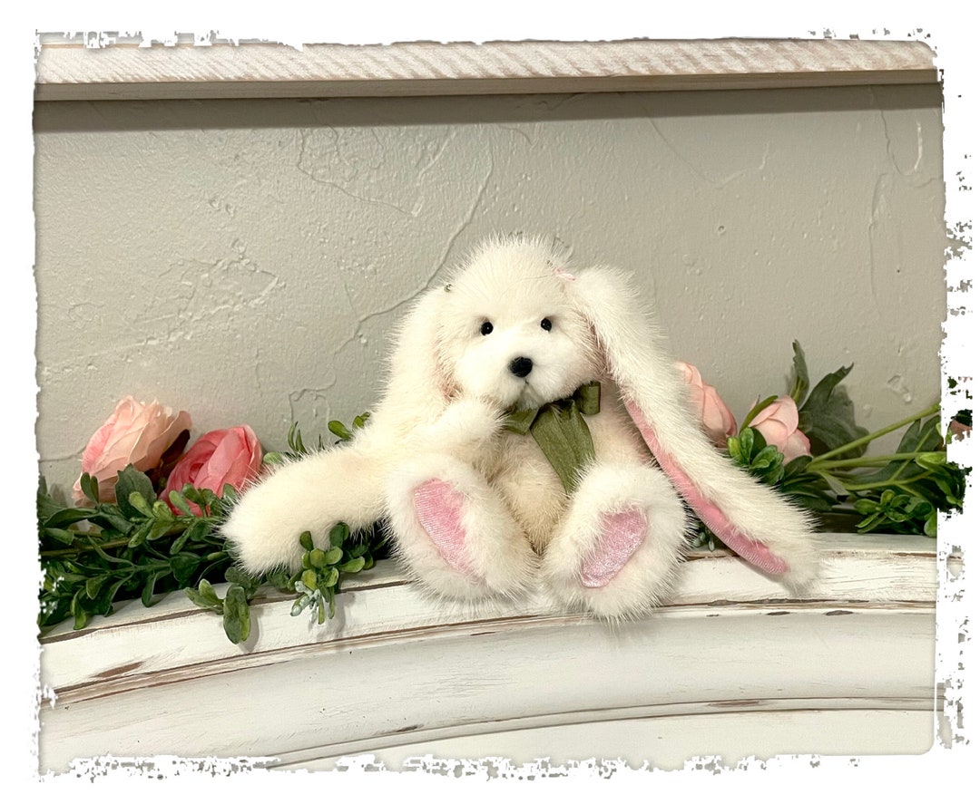 Juliette, White Mink Bunny Rabbit, Real Fur Jointed Bunny, Miniature ...