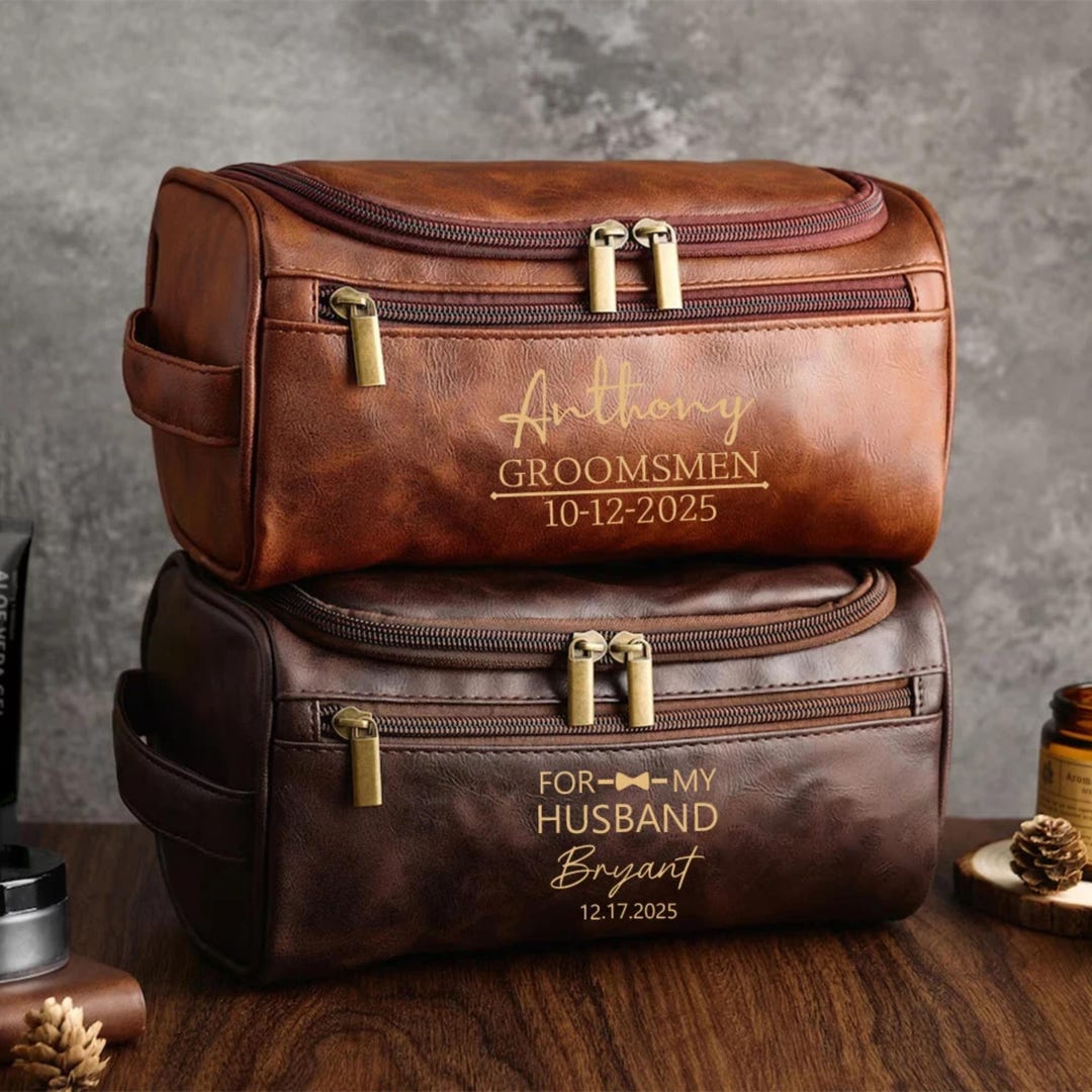 Custom Men's Leather Toiletry Bag | Personalized Groomsmen Dopp Kit ...