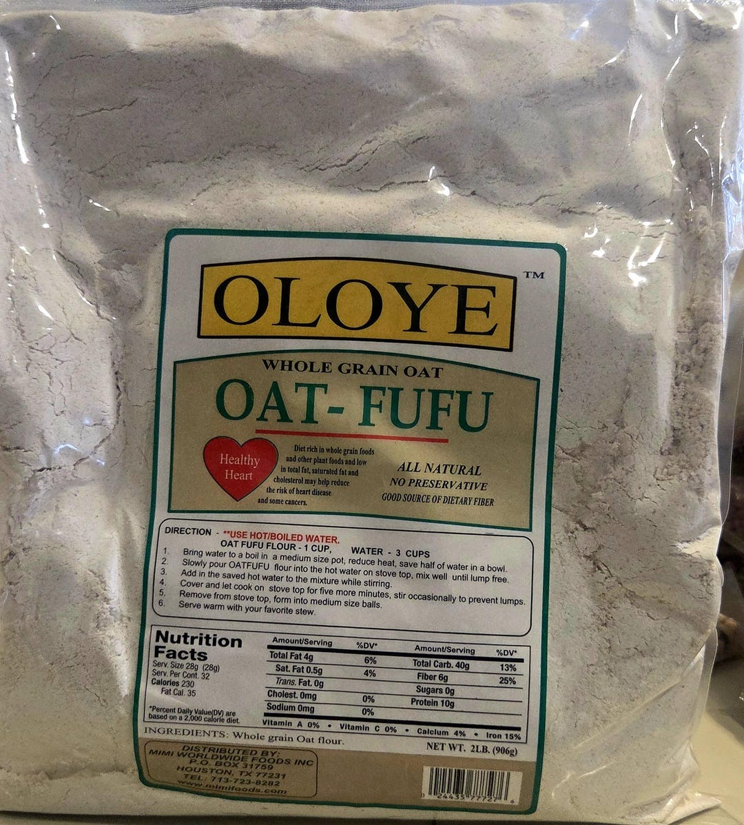 Oloye Oat Fufu Flour 2lb, Whole Grain Oat, All Natural Oat Fufu Flour ...