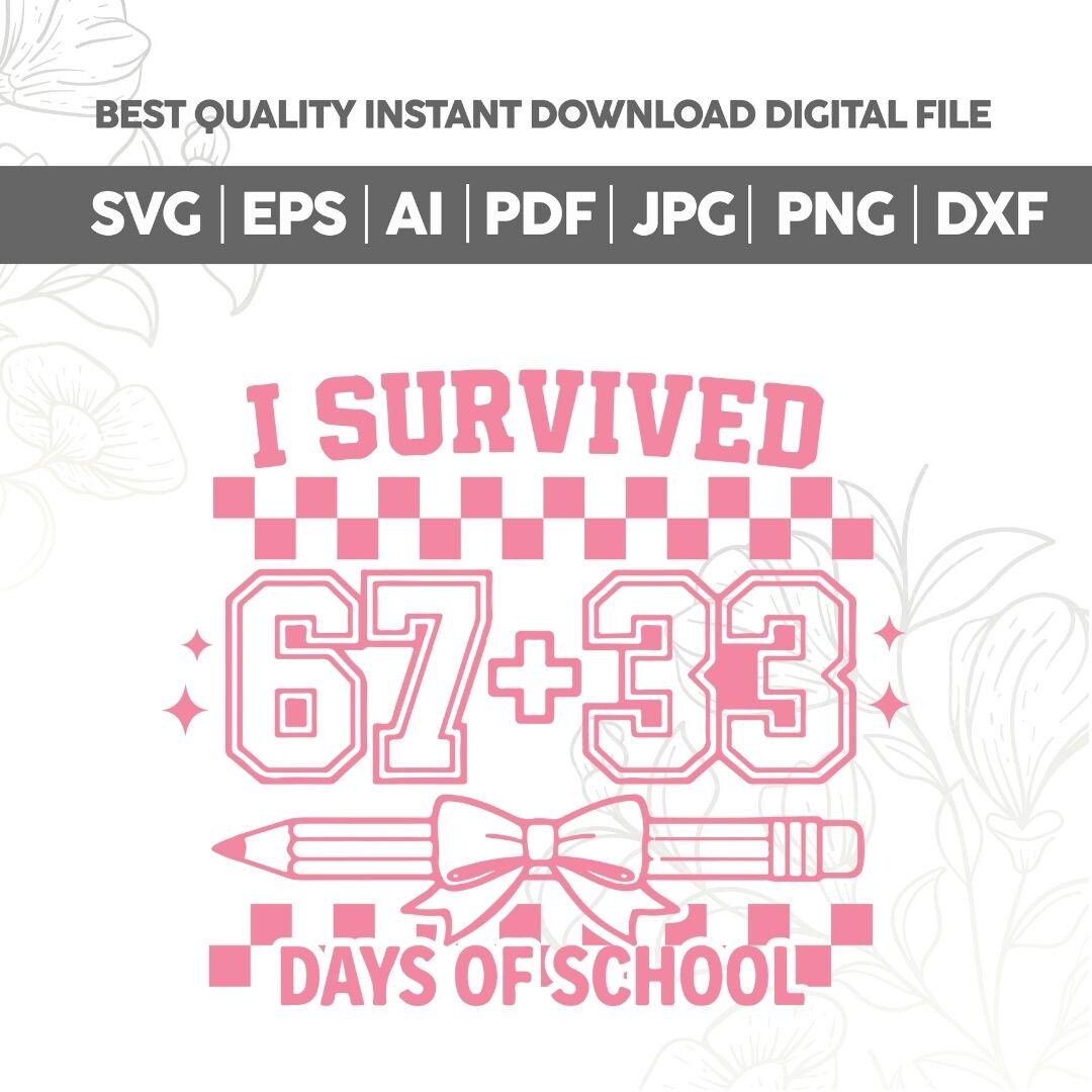 100 Days of School PNG Svg,school Day Svg,pink Bow Checkered Design Svg ...