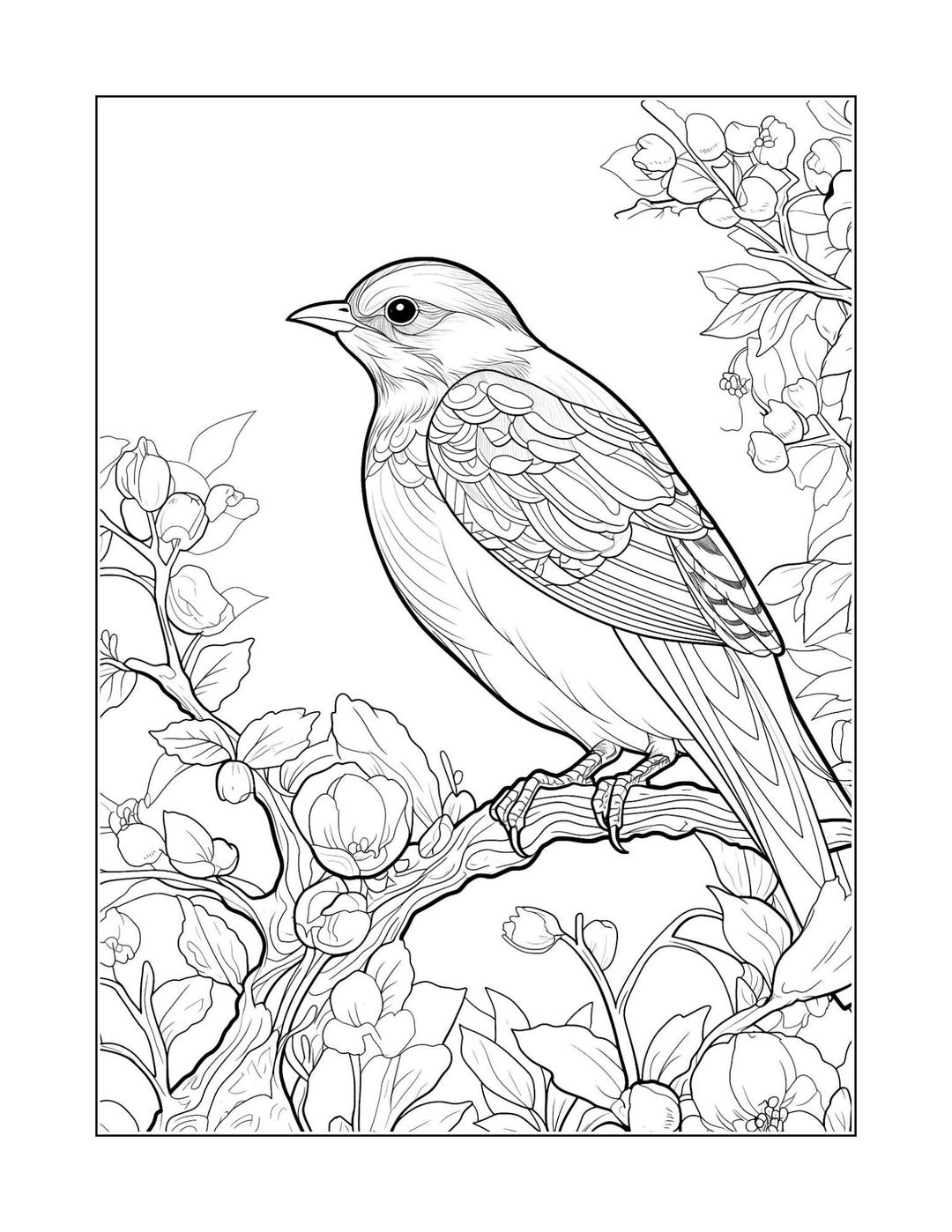 Beautiful Bird Coloring Page Printable PDF for Adults - Relaxing Nature ...