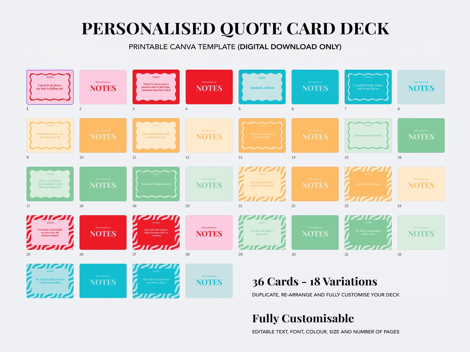 Personalised Quote Card Deck | Printable Canva Template (digital ...
