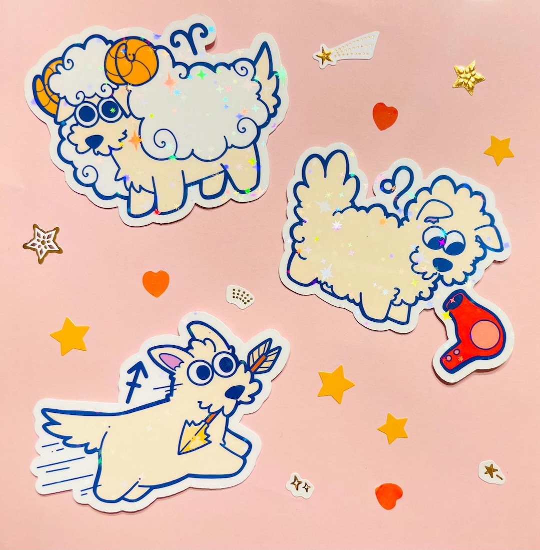 Cute Crusty White Dog Zodiac Stickers | Holographic Stickers | Water ...