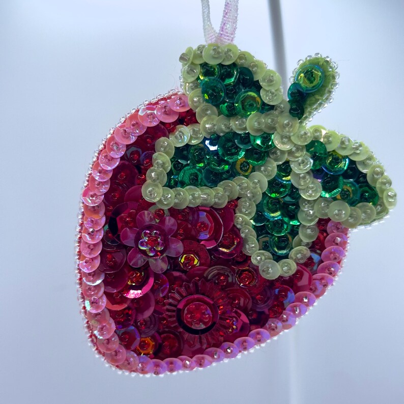 Sequin Strawberry Felt Ornament: Handmade Fruit Decor - Etsy