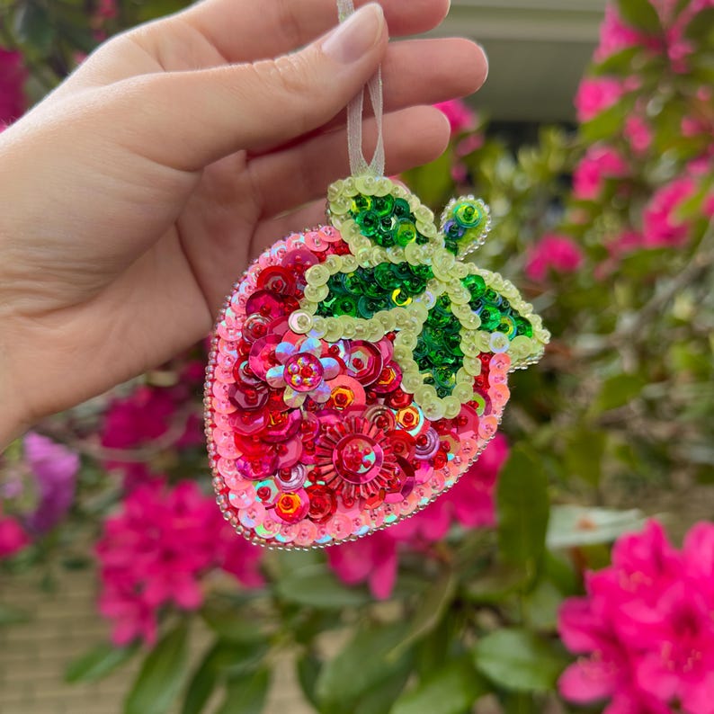 Sequin Strawberry Felt Ornament: Handmade Fruit Decor - Etsy