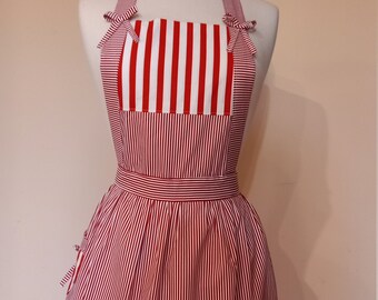 Red Stripe Apron - Etsy