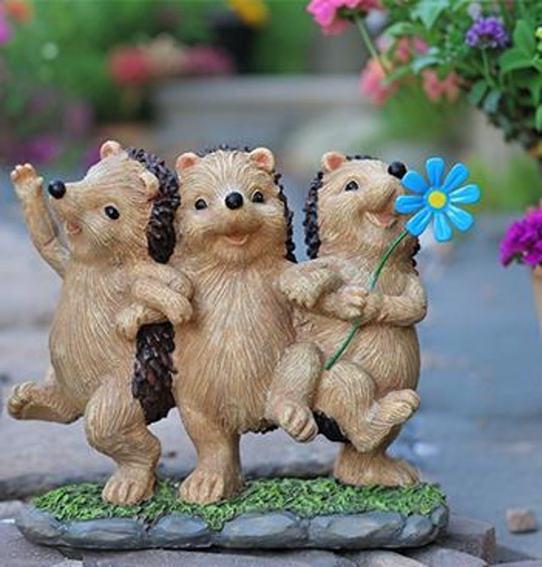 Hedgehog Friends Holding Hands Figurines, Hand-painted Dancing Trio ...