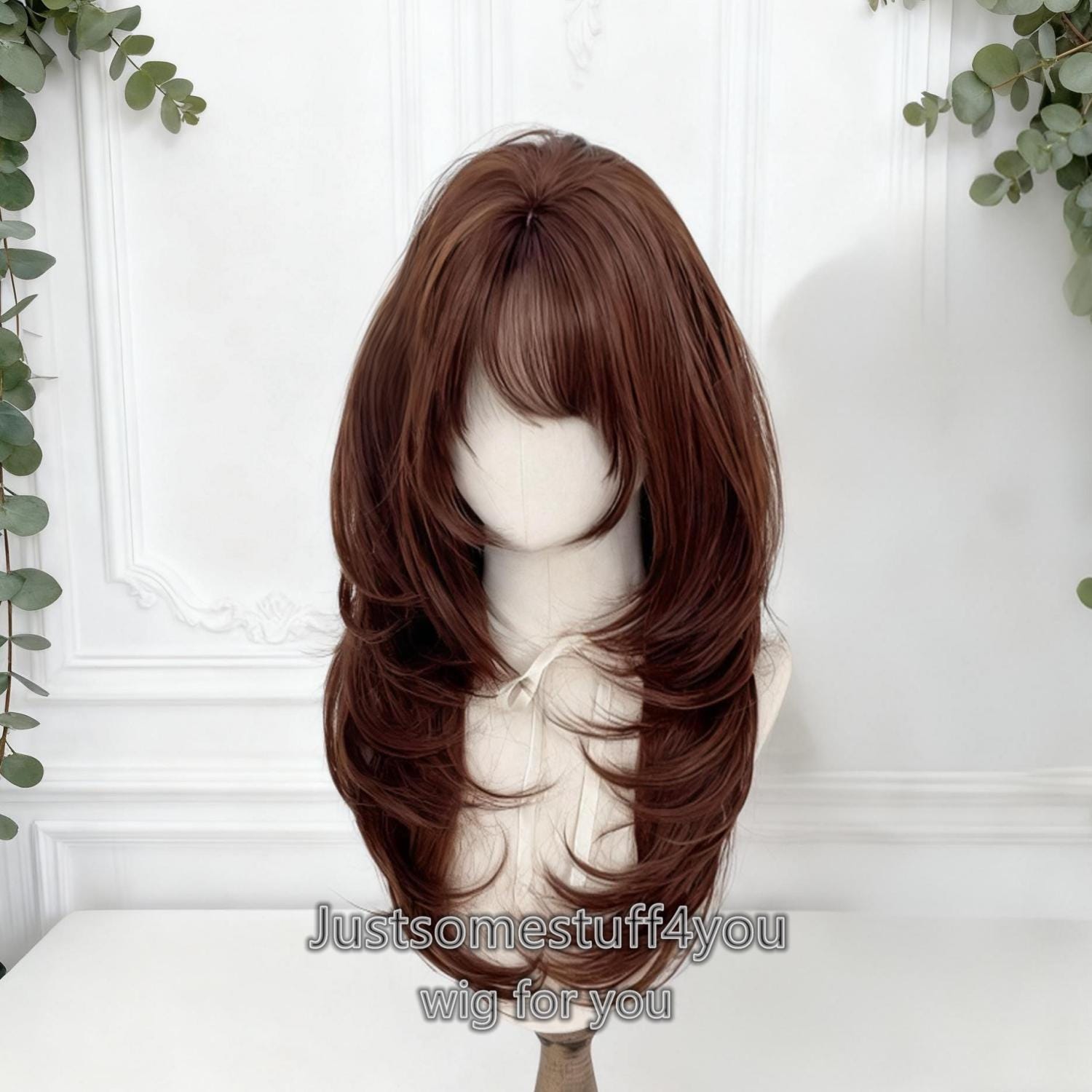 Brown Curly Wig With Bangs, Cute Chocolate Long Natural Wig, Daily ...