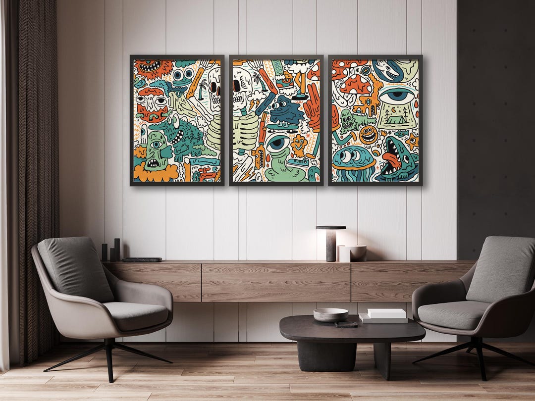Framed Doodle Art Print Set: Modern Home Decor - Etsy