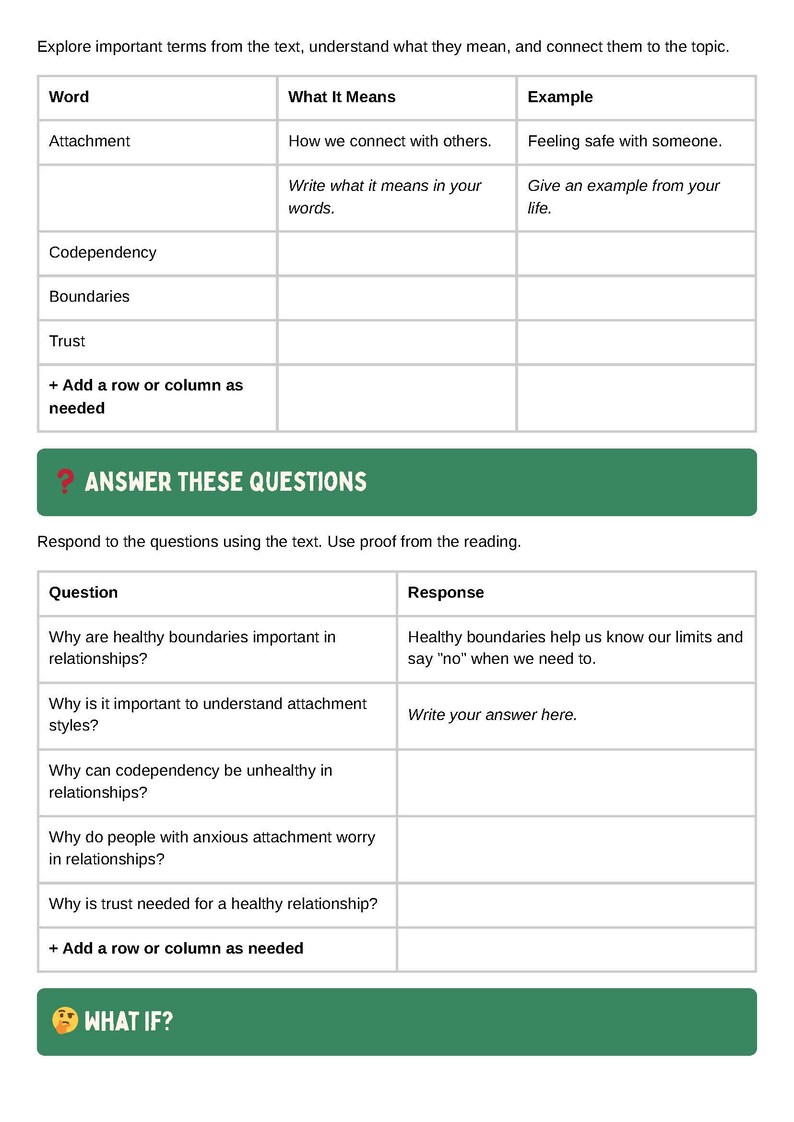Attachment Styles Worksheet Students - Etsy