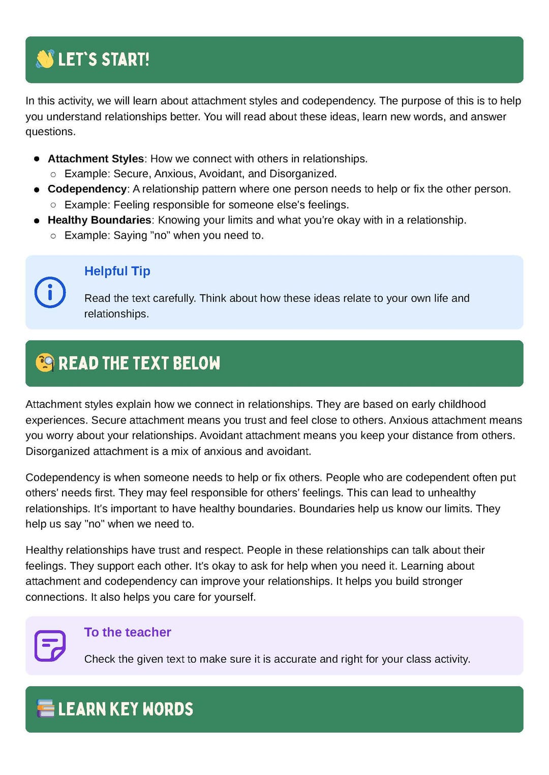 Attachment Styles Worksheet Students - Etsy