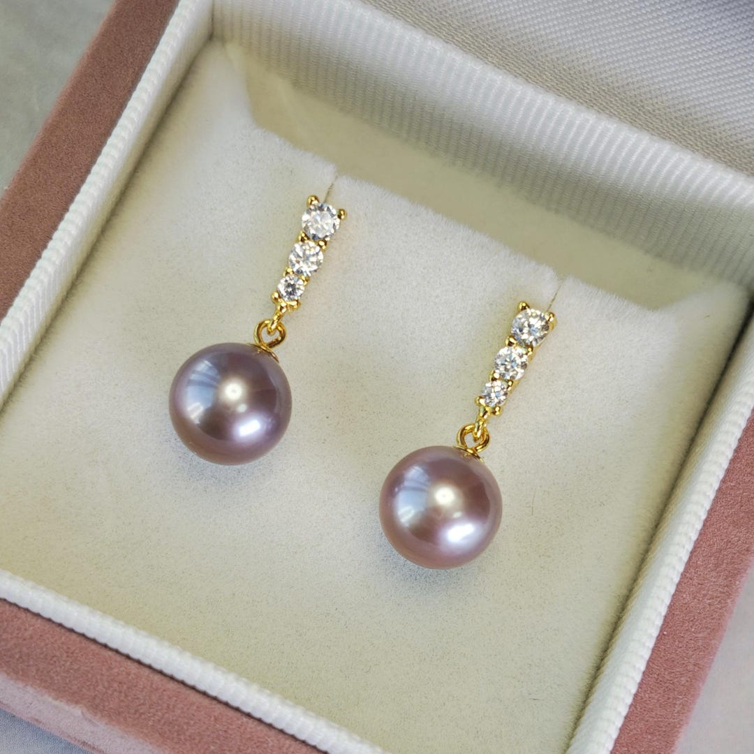 Purple Edison Pearl Drop Earrings: 18K Gold Plated 925 Silver - Etsy