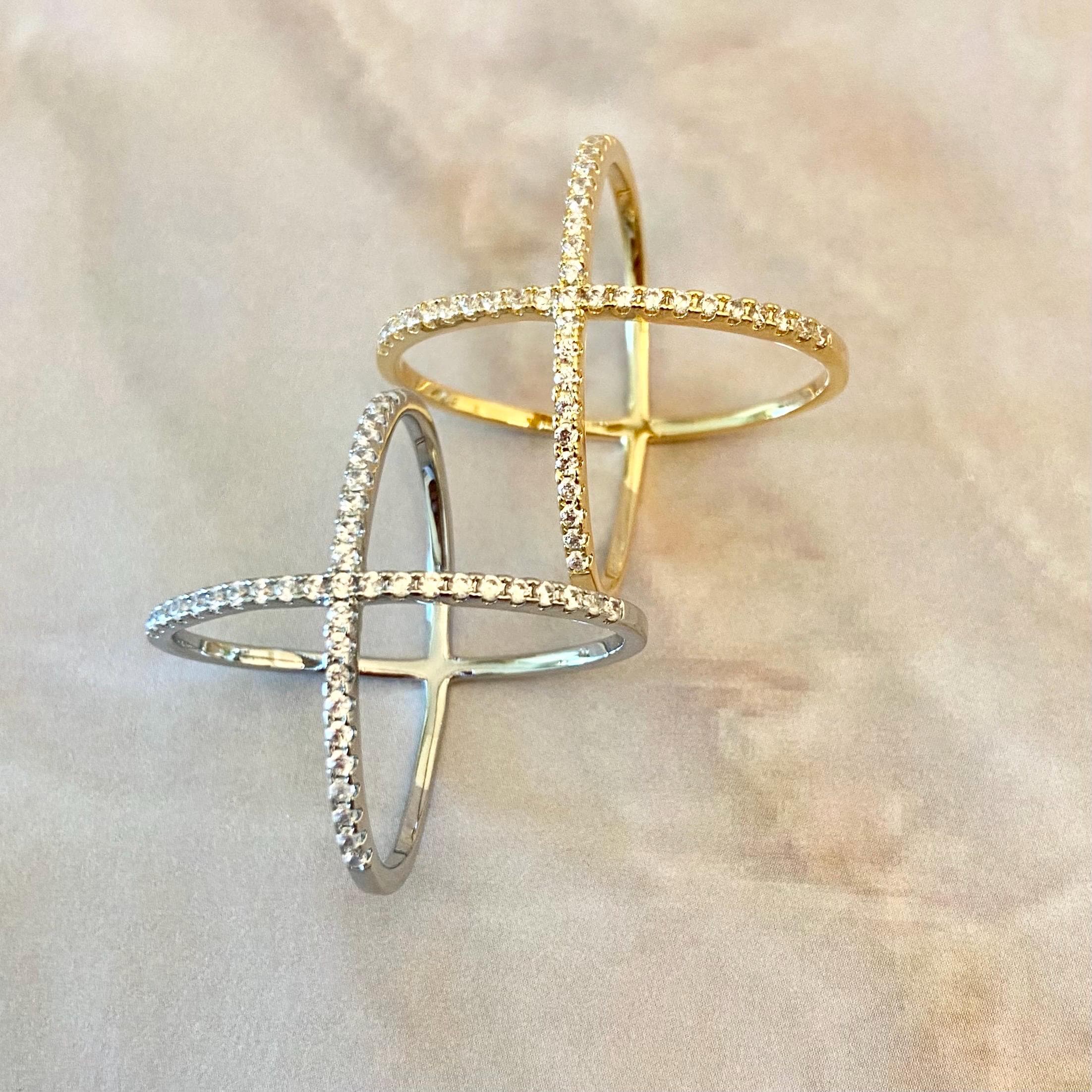 Gold/silver X Shape Scarf Buckle Ring: Simulated Diamond Accents - Etsy
