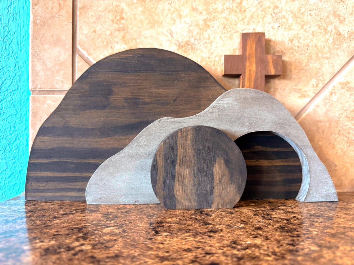 Wooden Resurrection Set – Empty Tomb With Rolled Away Stone – Christian ...
