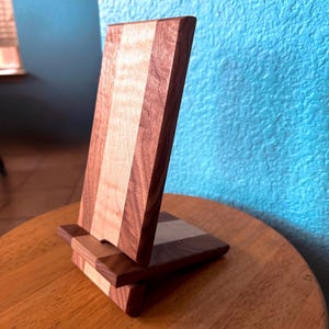 Handmade Two-tone Wooden Phone Stand: Walnut & Maple Desk Accessory - Etsy