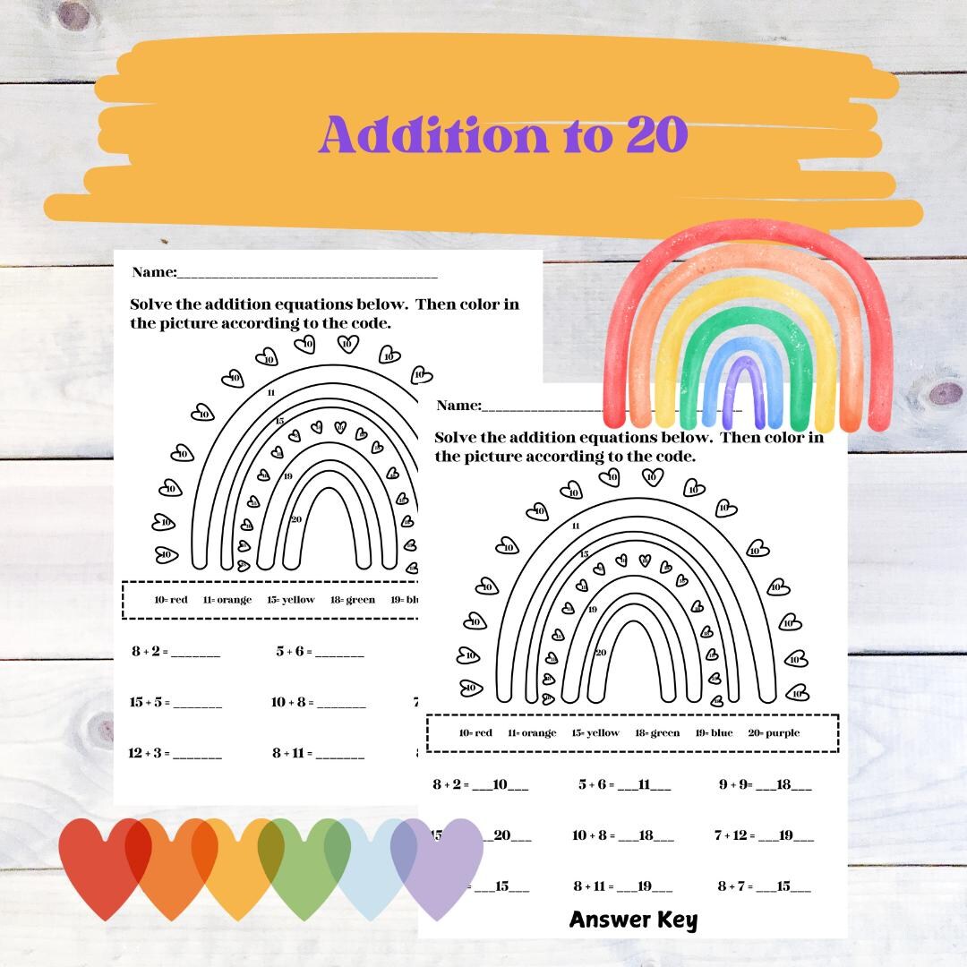 Addition Practice for Sums to 20 Color by Number - Etsy Australia