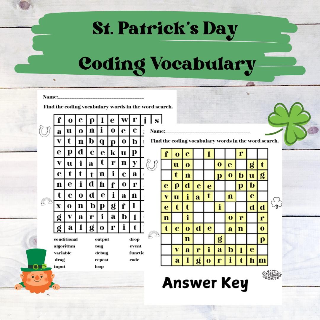 St. Patrick's Day Coding Vocabulary Word Search Puzzle - Etsy