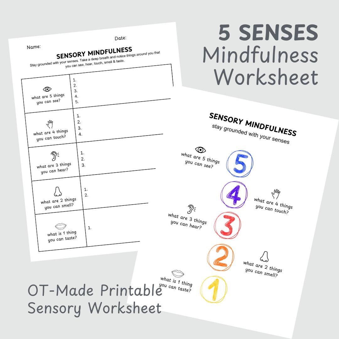 Sensory Mindfulness Worksheet, Grounding Activity (digital Download) - Etsy