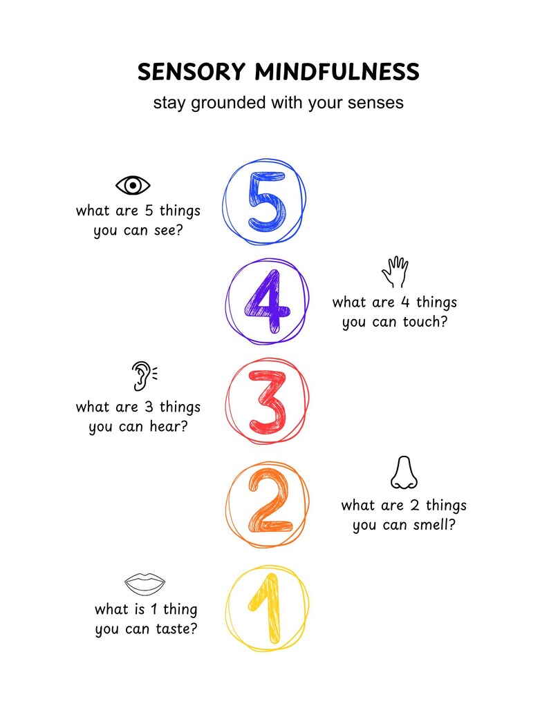 Sensory Mindfulness Worksheet, Grounding Activity (digital Download) - Etsy