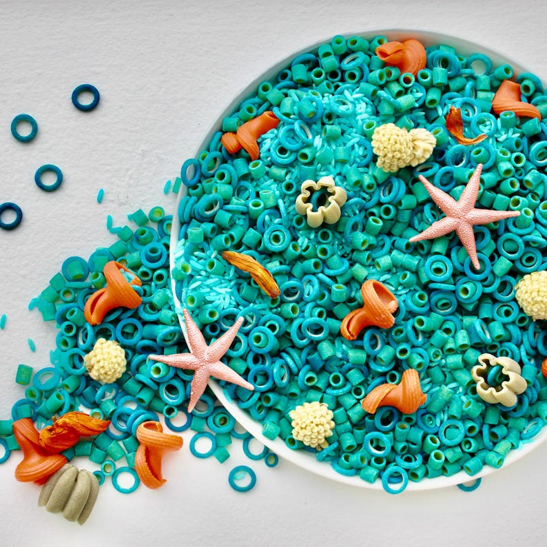 Ocean Blue Sensory Bin Filler: Turquoise Rice & Pasta Mix - Etsy