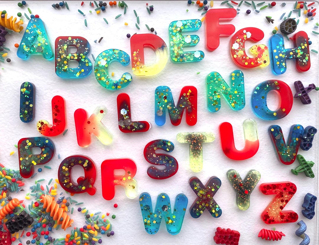 Rainbow Glitter Alphabet Resin Letters: Sensory Bin Learning - Etsy