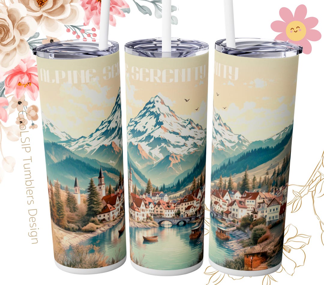 Alpine Aesthetic 20oz Skinny Tumbler Warp, Mountain Village, Scenic ...