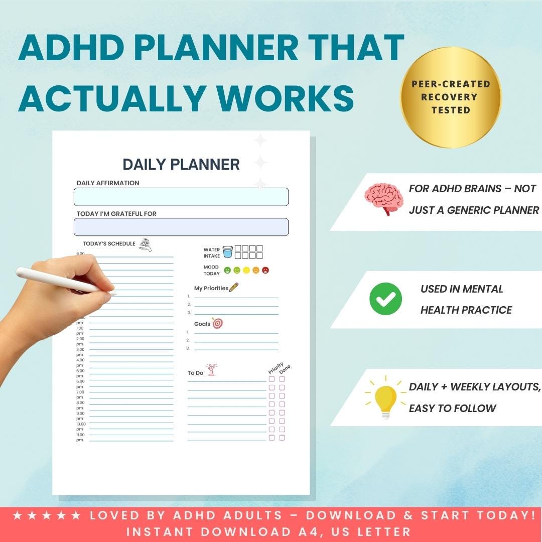 Adhd-friendly Productivity Planner | Printable Daily Focus Task ...