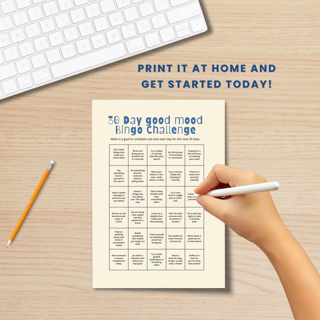 30-day Happiness Challenge Printable | Good Mood Journal Prompts ...