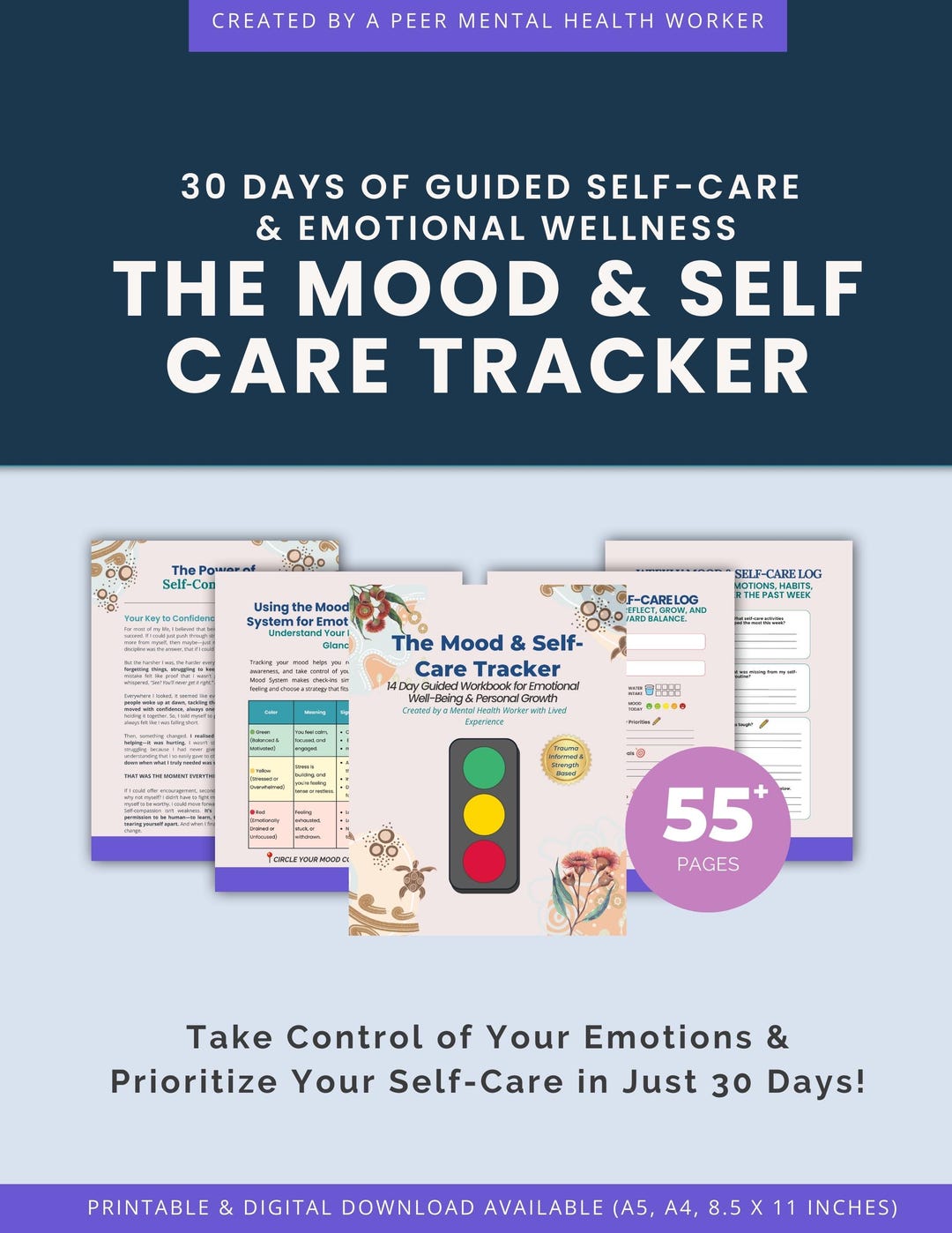 30-day Mood Self-care Tracker Workbook, Daily Emotional Health Planner ...