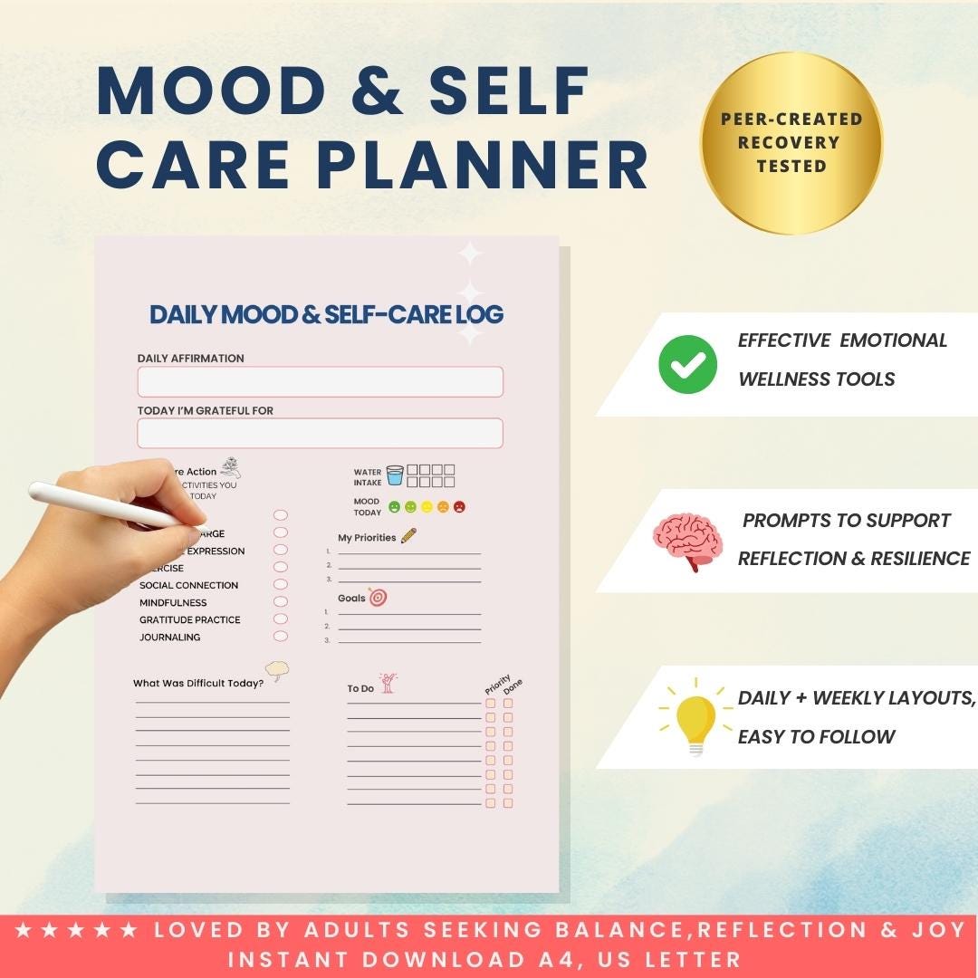 Mood Self-care Tracker Workbook, Daily Emotional Health Planner ...