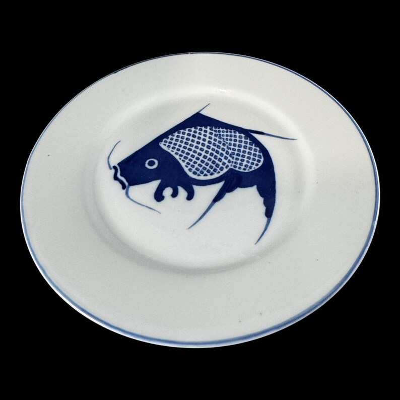 Set of 5 Vintage Chinese Blue & White Fish Dinner Plates 10 1/4 ...
