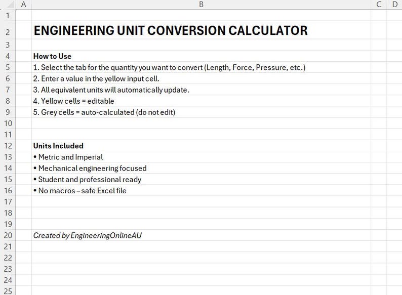 Engineering Unit Conversion Calculator Excel | Mechanical Engineering ...