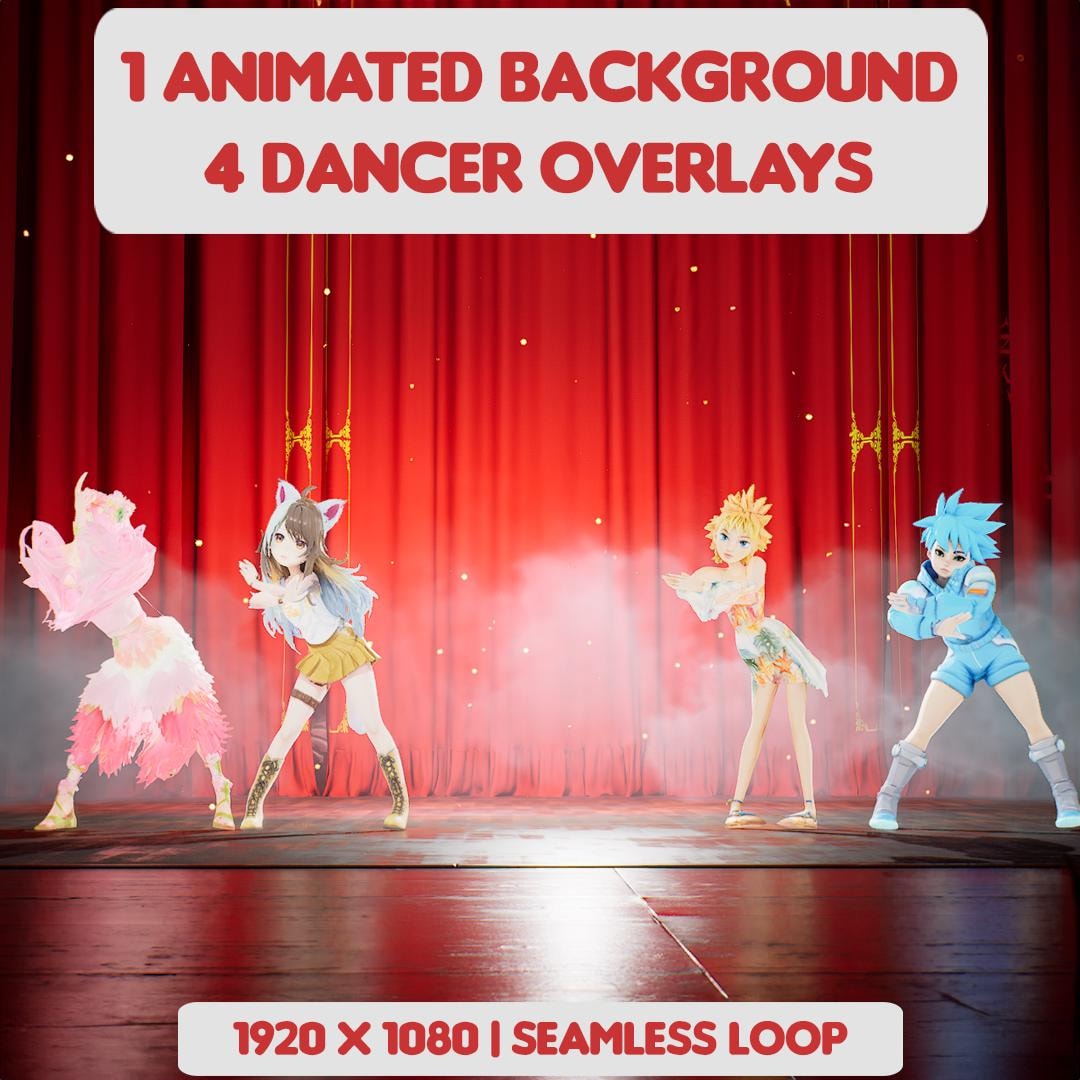 Vtuber Animated Background and Overlays | Animated Dancers Set A and ...