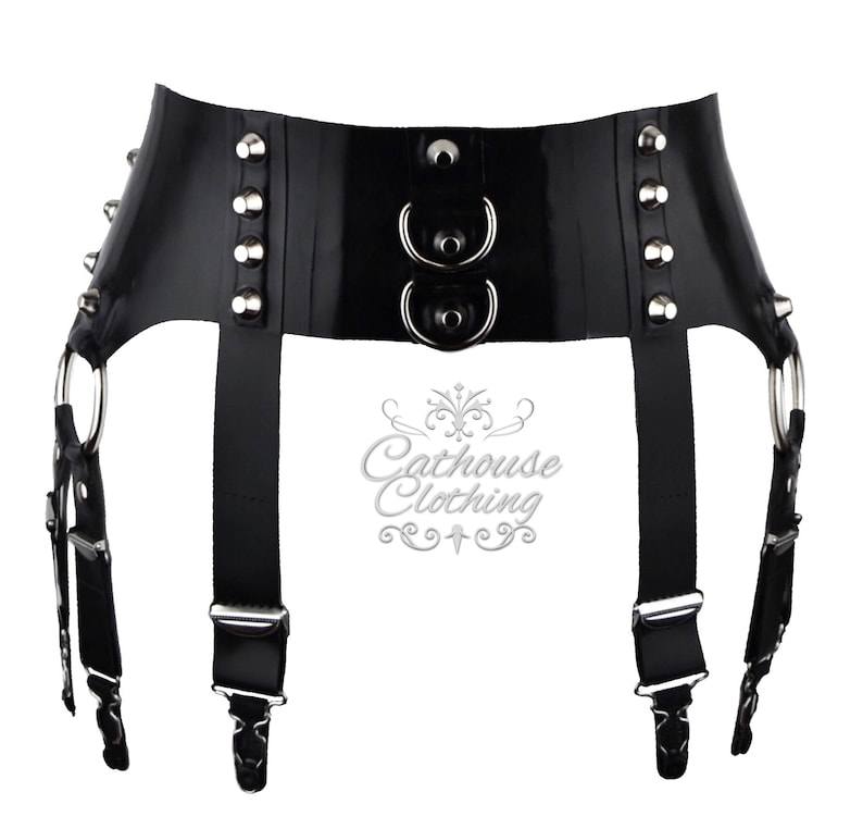 Latex Mercury studded 8-strap suspender belt by Cathouse | Etsy
