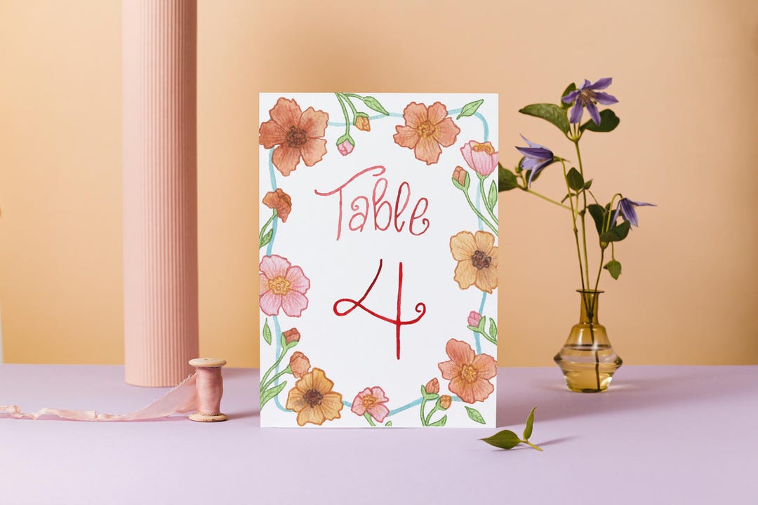 Poppy Flower Illustrated Watercolor Table Numbers, Colorado Mountain ...