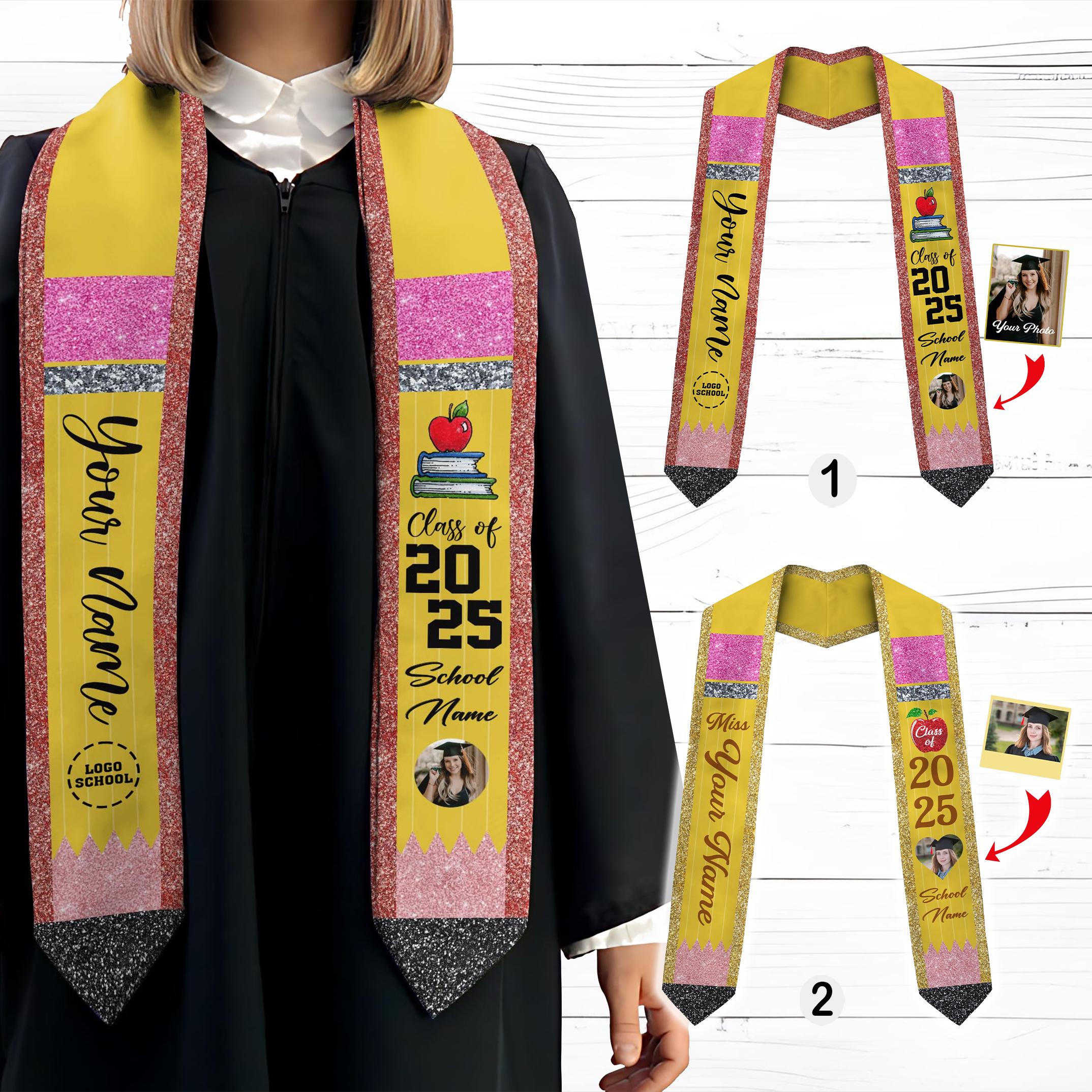 Custom Photo Teacher Graduation Sash Class of 2025, Pencil Stole ...