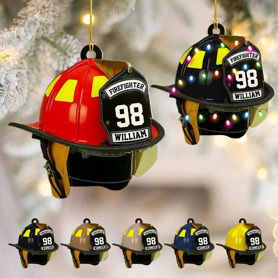 Personalized Firefighter Helmet Ornament, US Flag, Fireman Gift - Etsy