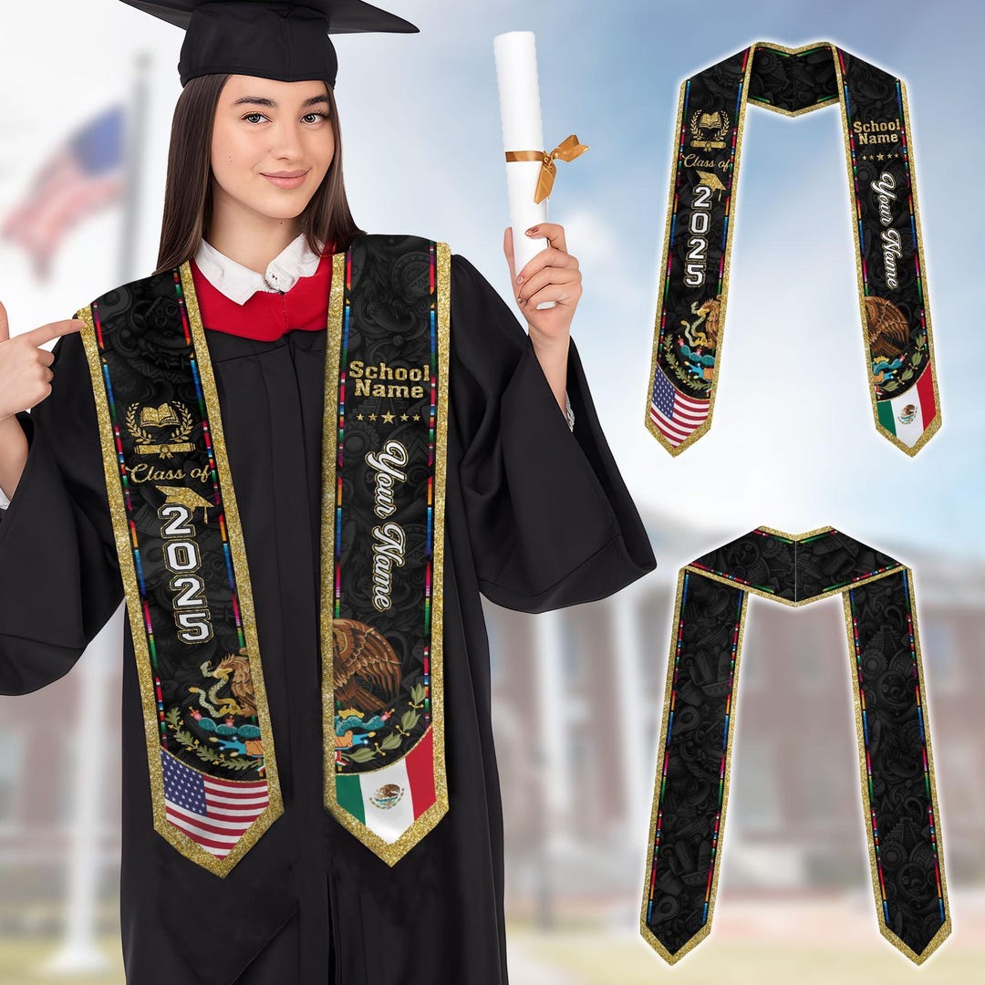 Custom Mexican American Flag Graduation Sash 2025, Mexican Graduation ...
