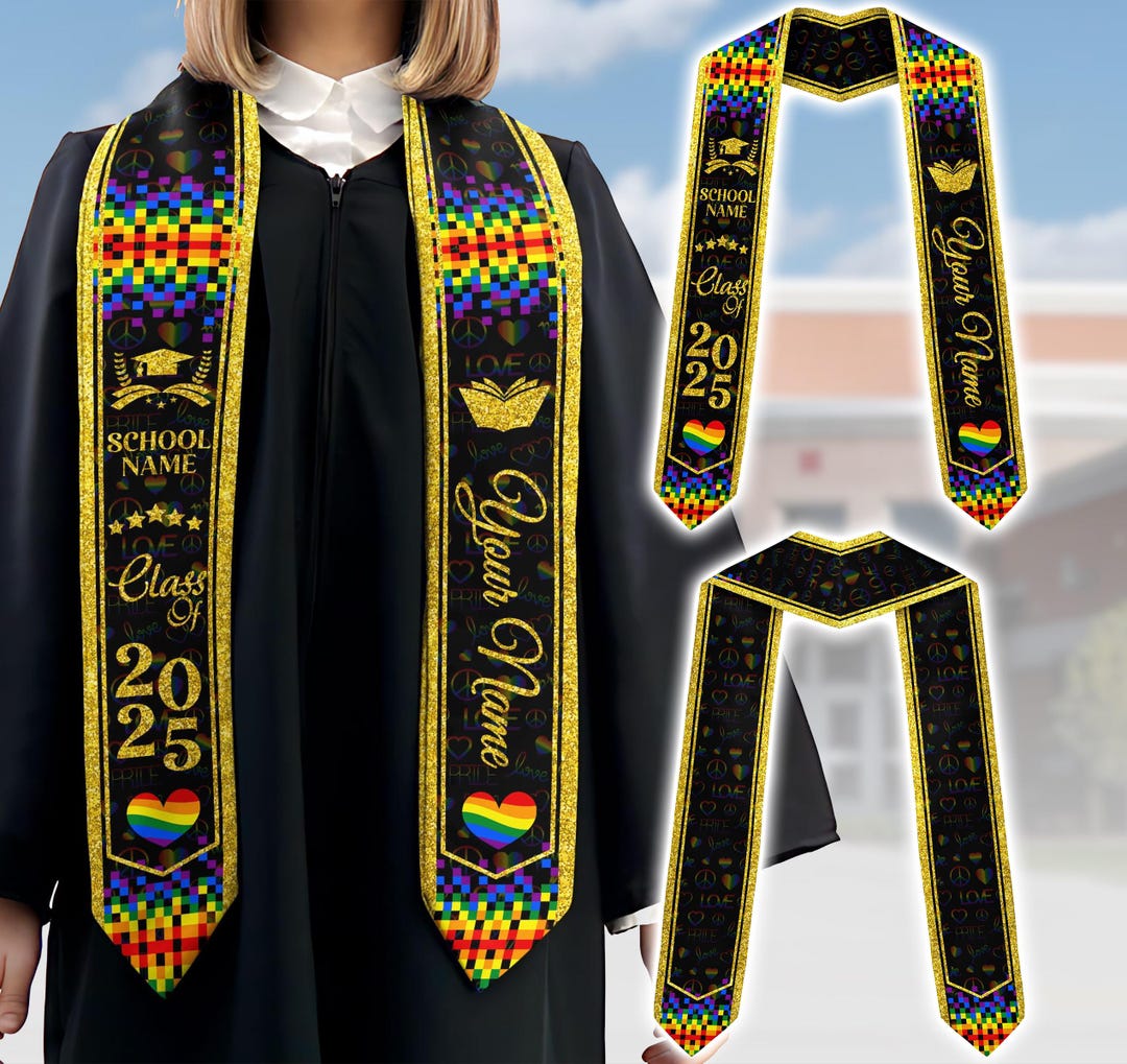 Custom Rainbow Sash, Rainbow Graduation Stole, College Graduation Sash ...