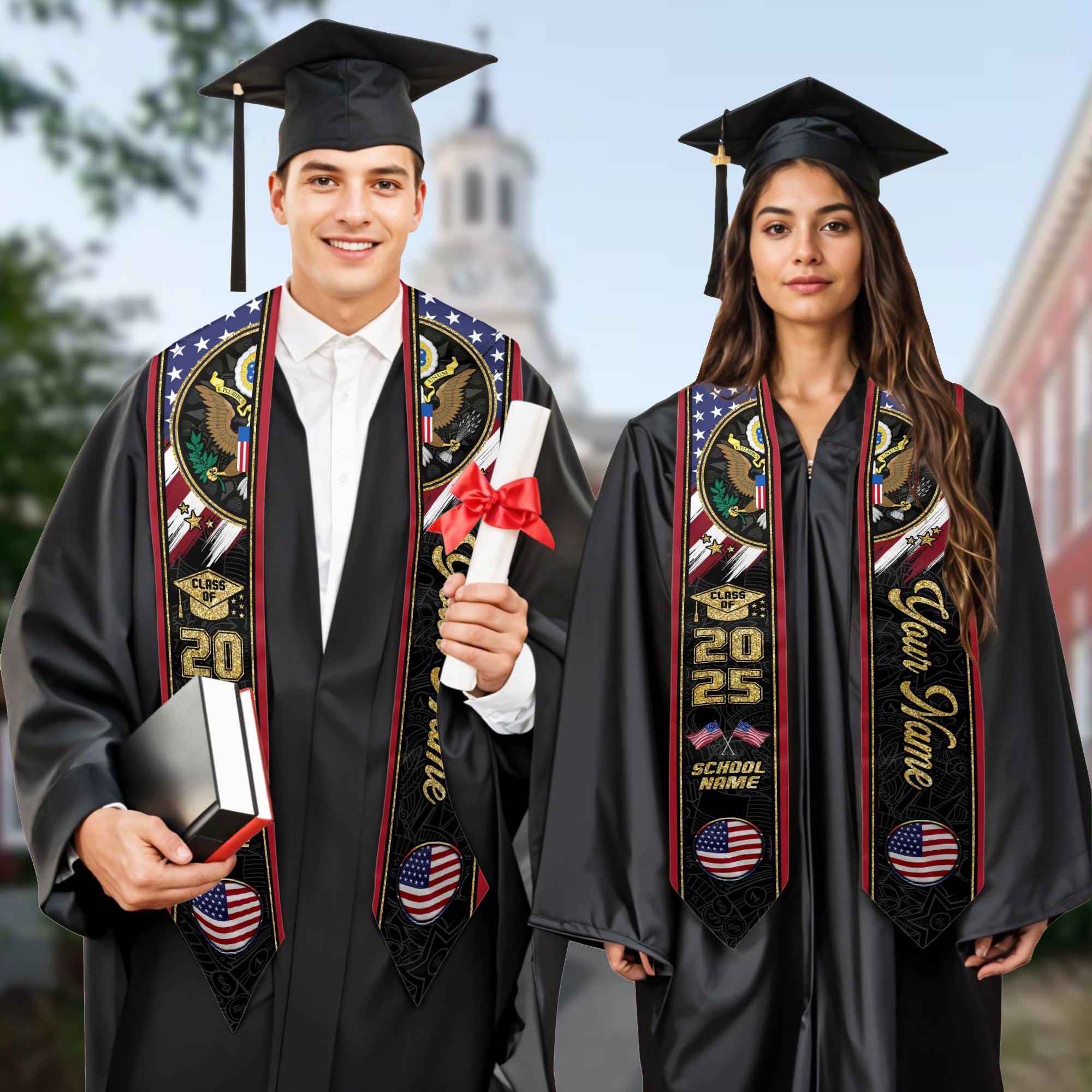 Personalized American Graduation Sash, Class of 2025 American Flag ...