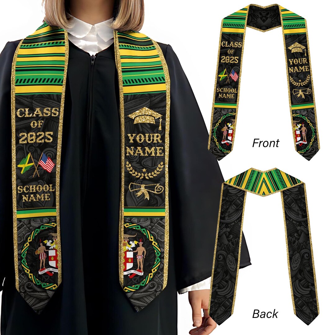 Custom Name Jamaican American Flag Graduation Sash Class of 2025 ...