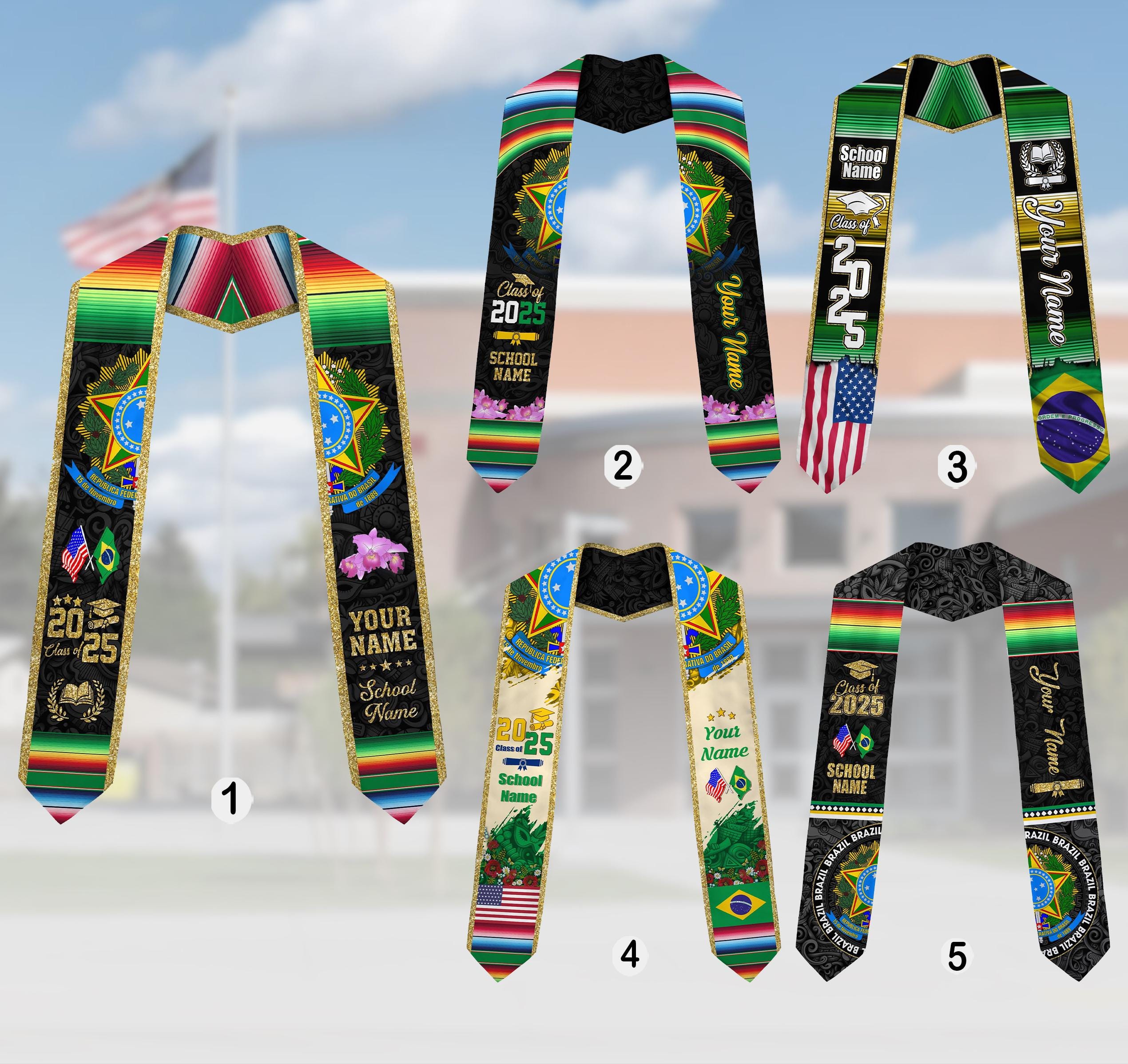 Personalized Brazil American Flag Graduation Sash, Brazil Graduation ...