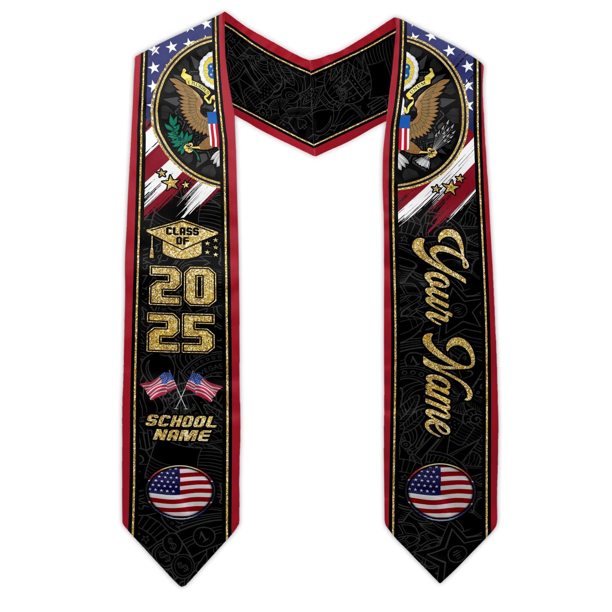Personalized American Graduation Sash, Class of 2025 American Flag ...